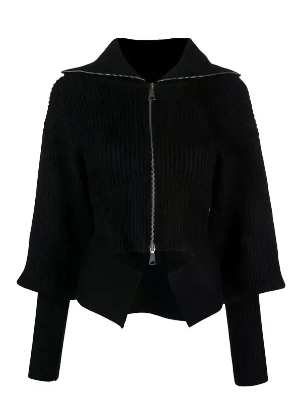 ANDREĀDAMO Ribbed-knit Zip-up Cardigan - Black