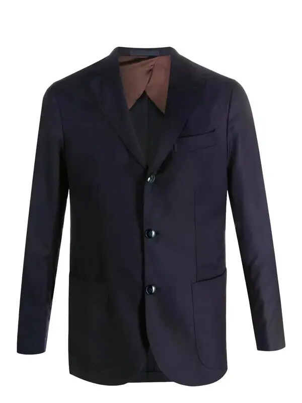 BARBA NAPOLI Notcheded-lapel Virgin Wool Blazer - Blue