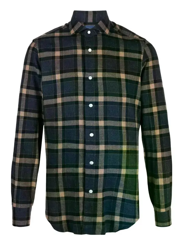 BARBA NAPOLI Checked Long-sleeve Cotton Shirt - Brown