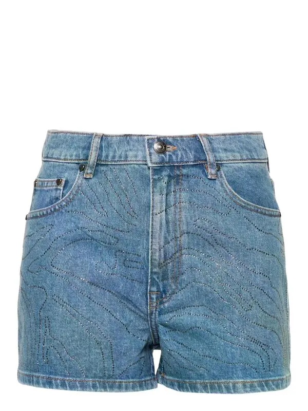ROTATE BY BIRGER CHRISTENSEN Rhinestoned High-rise Denim Shorts - Blue