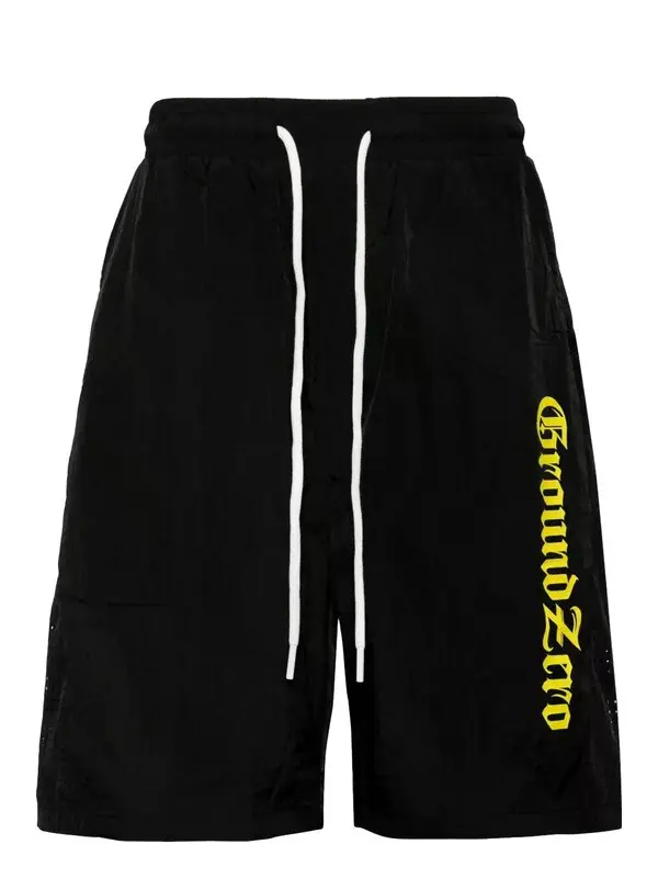 GROUND ZERO Logo-print Drawstring-waist Shorts - Black