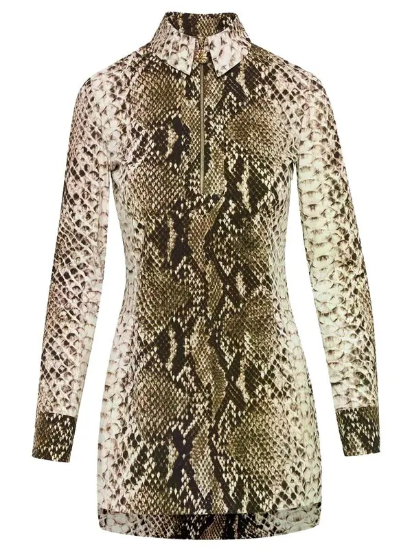 Oscar De La Renta Snake Print Cotton Poplin Shirt Dress - Green