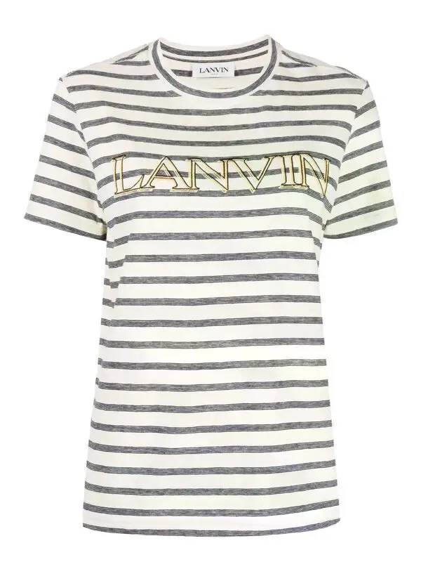 LANVIN Logo-print Striped T-shirt - Neutrals