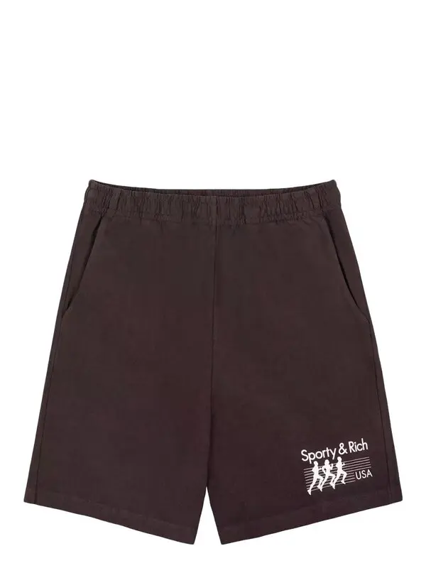 SPORTY & RICH Trio Cotton Track Shorts - Brown