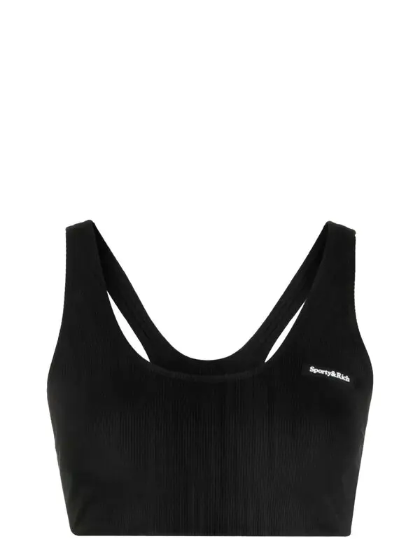 SPORTY & RICH Serif Logo-patch Ribbed Bra - Black