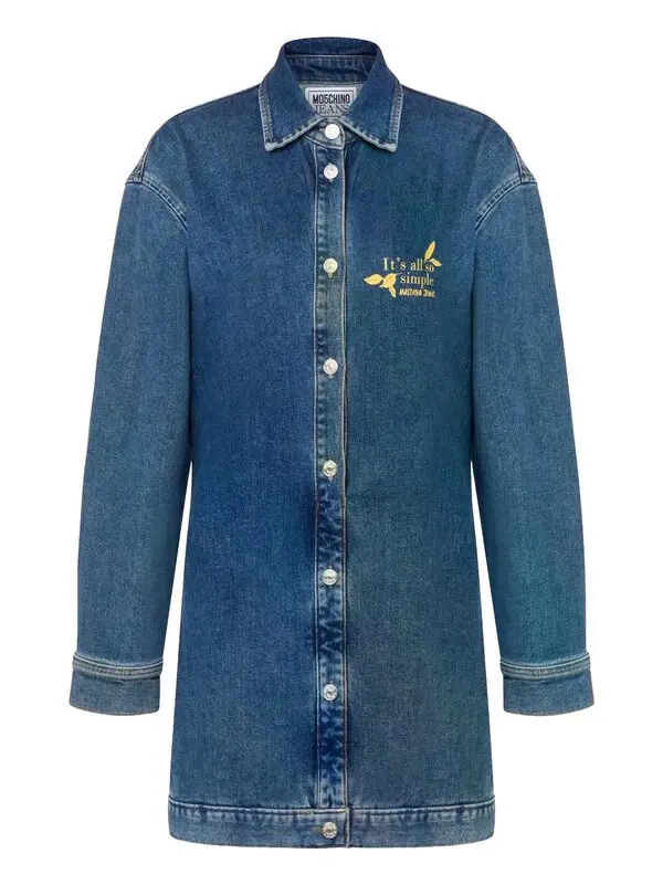Moschino Slogan-embroidered Denim Shirtdress - Blue