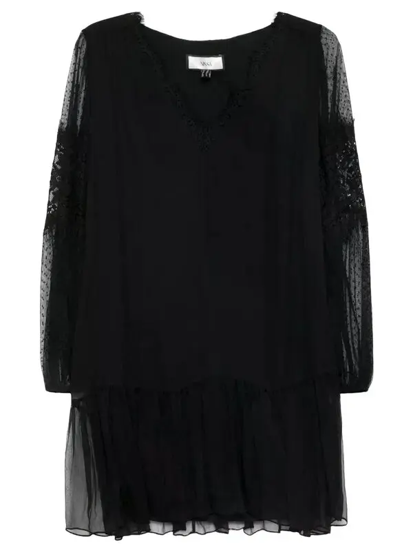 NISSA Semi-sheer Sleeve Mini Dress - Black