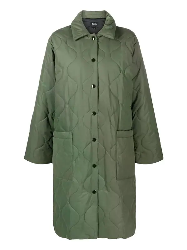 A.p.c. Single-breasted Quilted Coat - Green