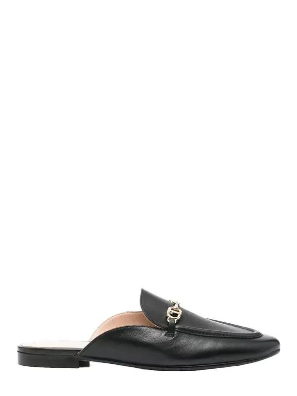 TWINSET Oval T Leather Slippers - Black
