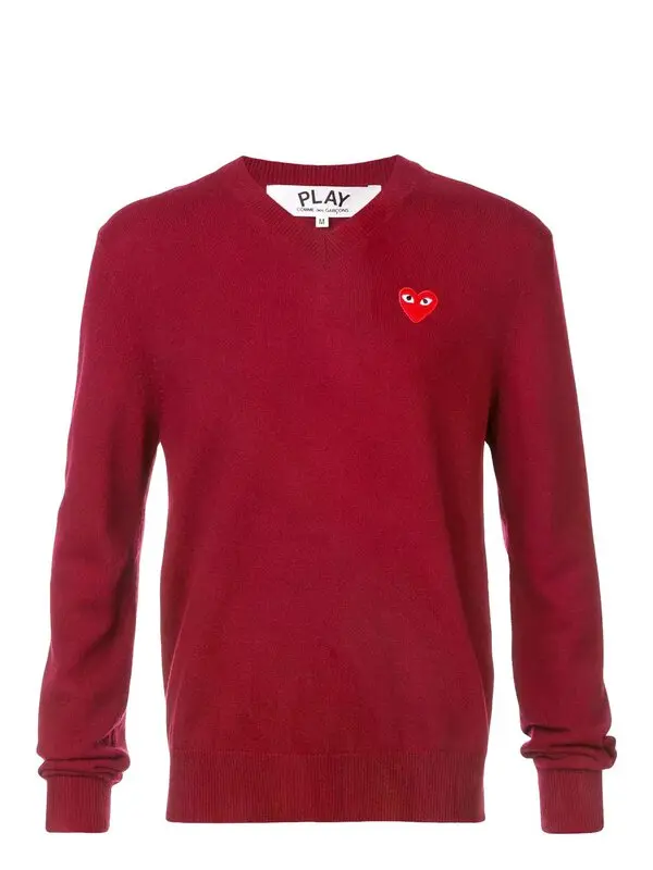 Play Comme Des Garcon V-neck Sweater With Heart Appliqu - Red