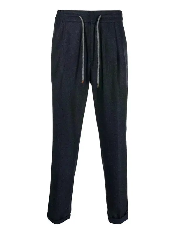 Brunello Cucinelli Virgin Wool Drawstring Trousers - Blue