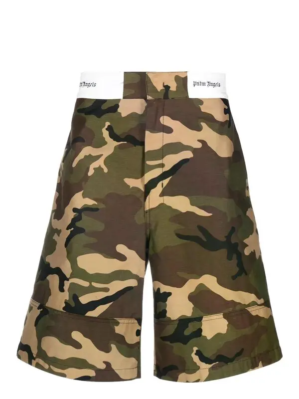 Palm Angels Sartorial-waistband Camouflage-print Shorts - Green