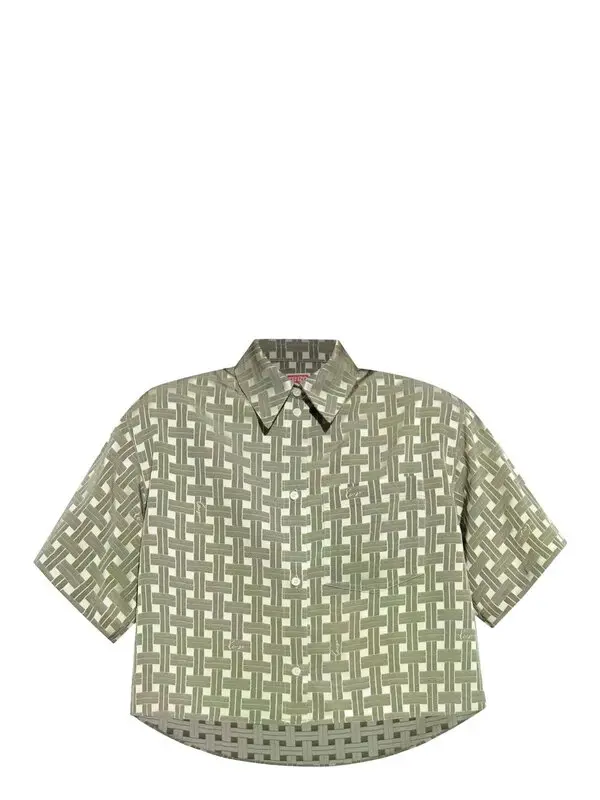 Kenzo Geometric-print Cropped Shirt - Grey