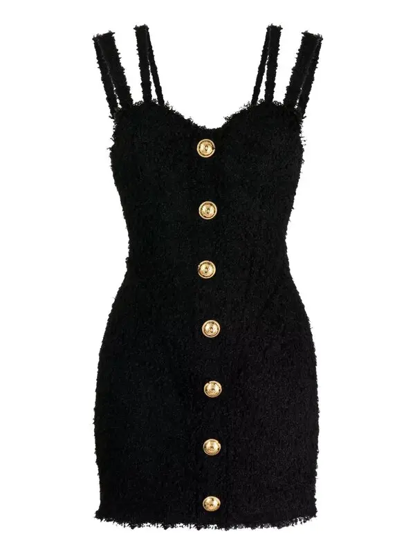 Balmain Button-embellished Tweed Minidress - Black