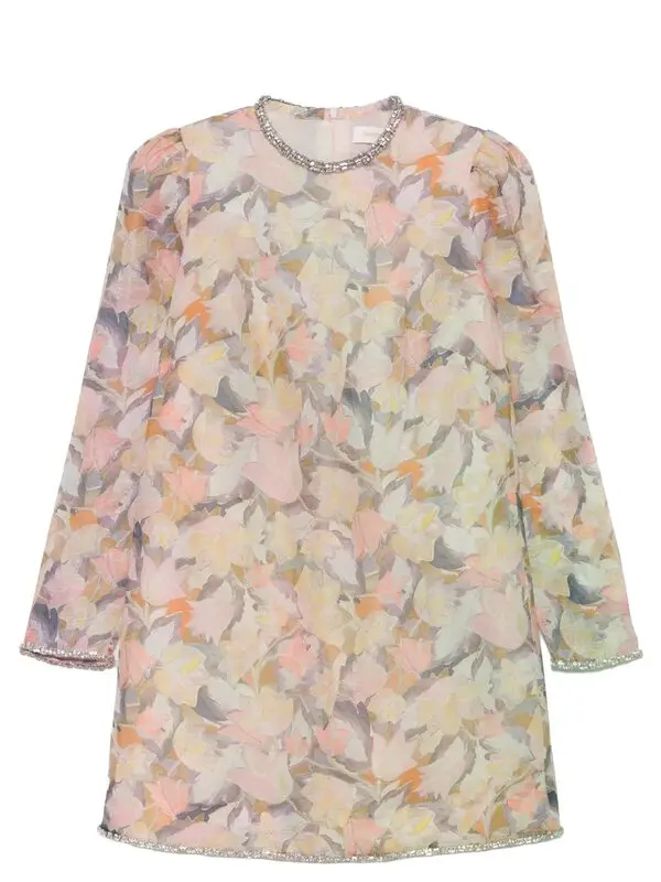 Zimmermann Diamante-trim Mini Dress - Neutrals