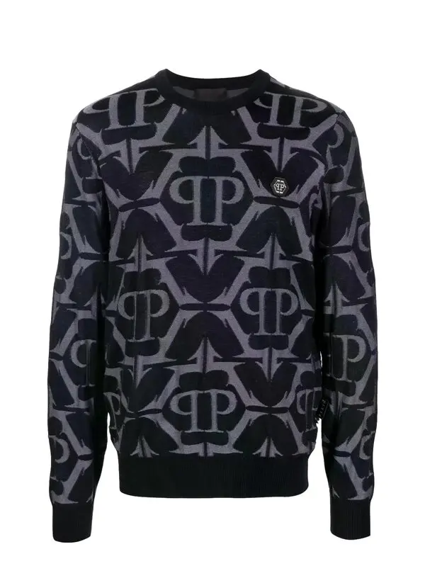 Philipp Plein Patterned Intarsia Knit Sweatshirt - Blue