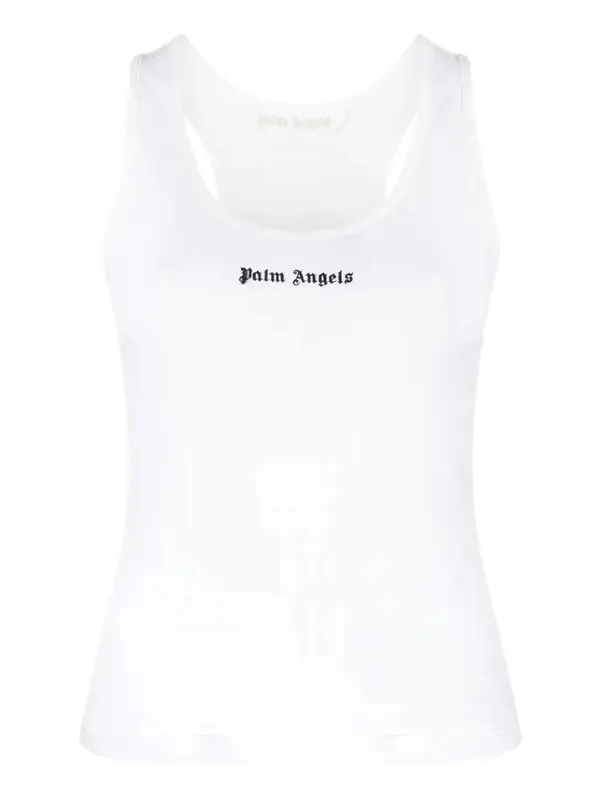 Palm Angels Logo-print Ribbed Tank Top - White