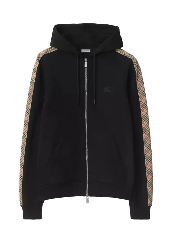 Burberry Check-trim Cotton Hoodie - Black