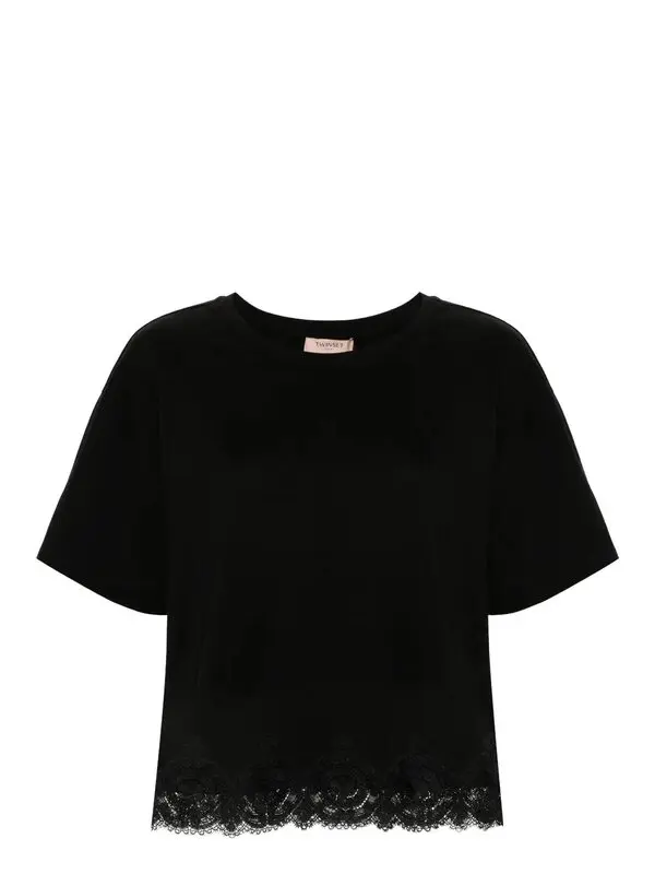 TWINSET Lace-trimmed Jersey T-shirt - Black