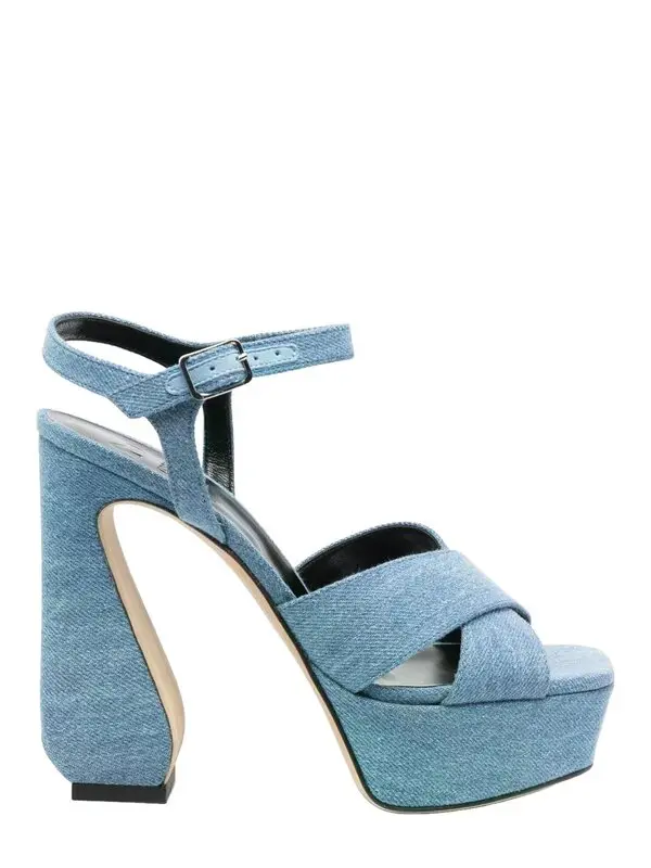 SERGIO ROSSI 47mm Sculpted-heel Denim Sandals - Blue
