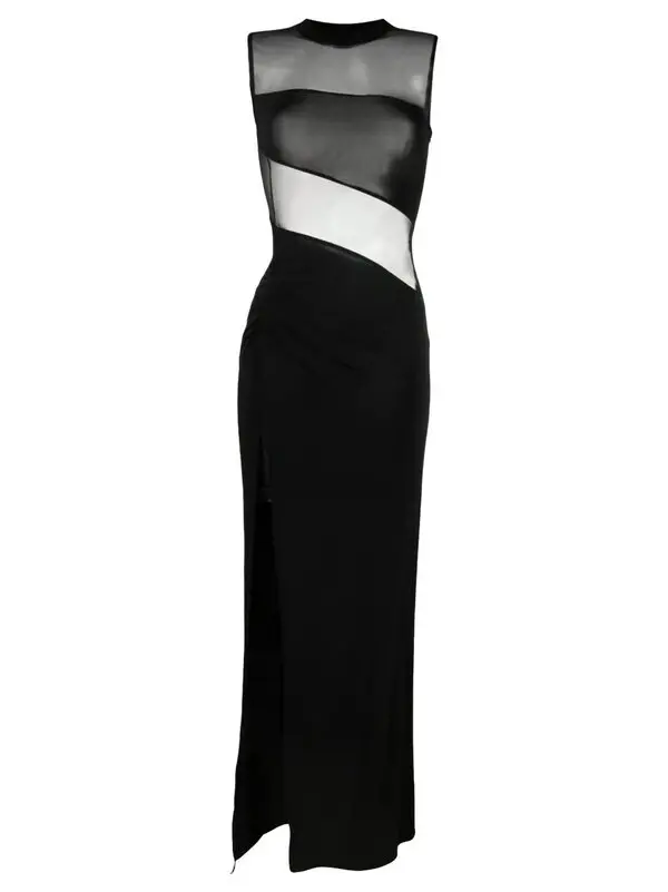 NENSI DOJAKA Sheer-paneling Floor-length Gown - Black