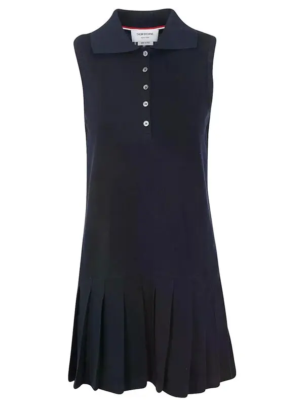 Thom Browne Rwb Stripe Sleeveless Pleated Tennis Dress - Blue