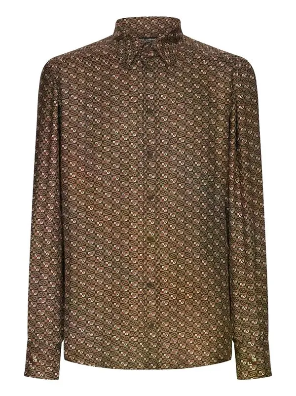 Dolce & Gabbana Geometric-print Silk Shirt - Brown