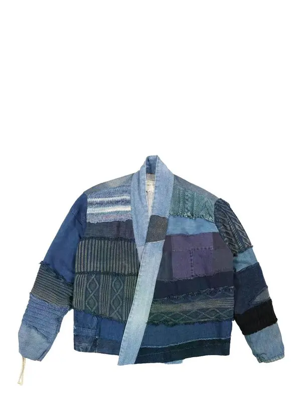 GREG LAUREN Mixed S Gl1 Cropped Jacket - Blue