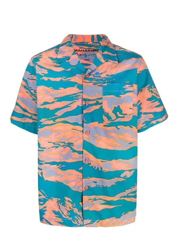 MAHARISHI Graphic-print Camp-collar Shirt - Orange
