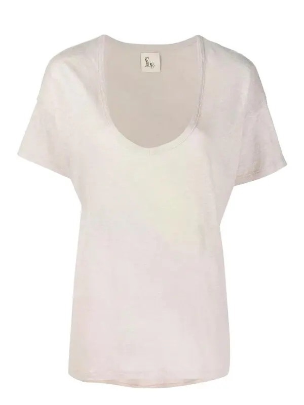 PAULA Deep V-neck Linen T-shirt - Neutrals