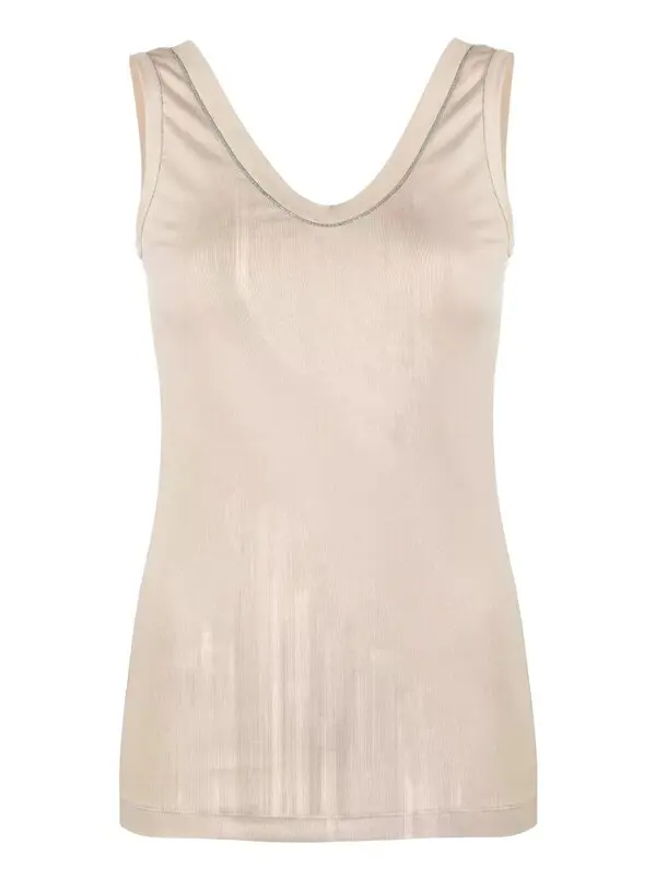 Brunello Cucinelli Monili Bead-embellished Ribbed-knit Tank Top - Neutrals