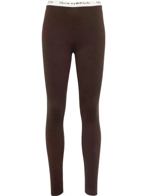 SPORTY & RICH Logo-waistband Knitted Leggings - Brown