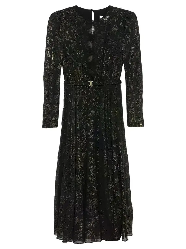 NISSA Polka Dot Tulle Midi Dress - Black