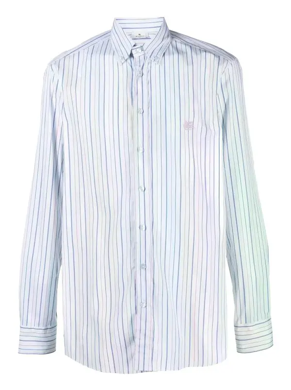 Etro Logo-embroidered Striped Cotton Shirt - Blue