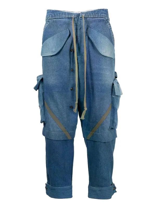 GREG LAUREN Paneled Tapered Jeans - Blue