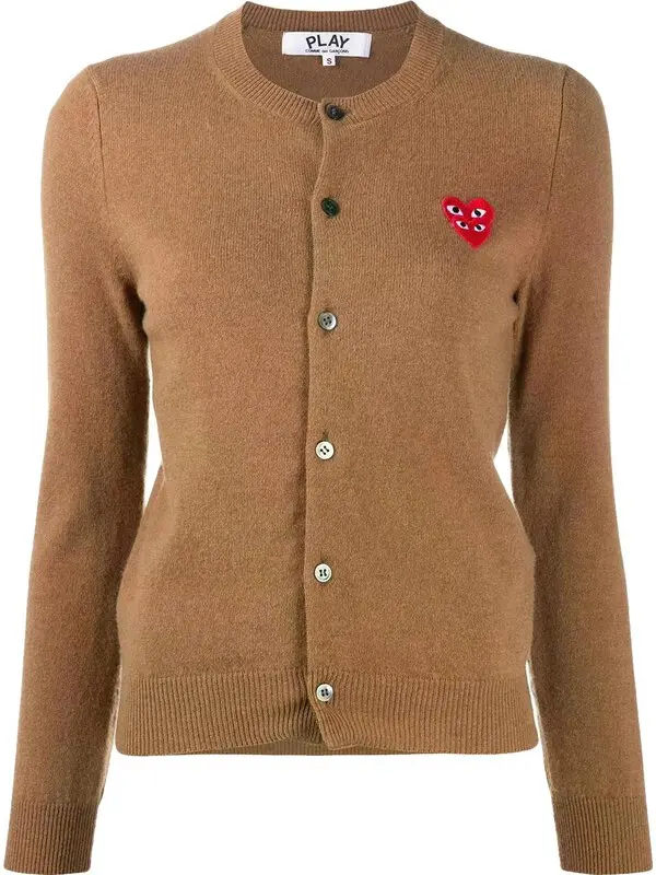 Play Comme Des Garcon Embroidered-logo Knit Cardigan - Brown