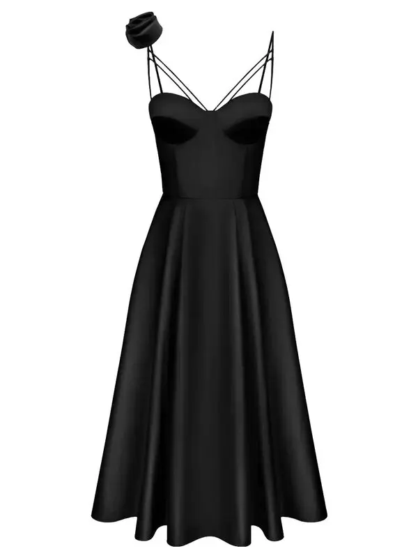 POST MERIDIEM Rose-detail Corset Midi Dress - Black