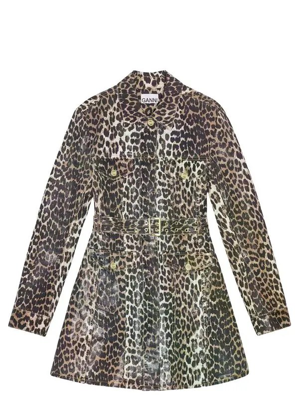 GANNI Leopard-print Denim Dress - Brown