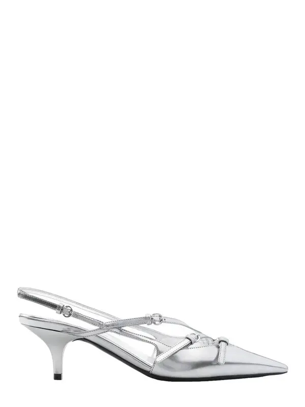 Miu Miu 55mm Leather Buckle Slingback Pumps - Silver