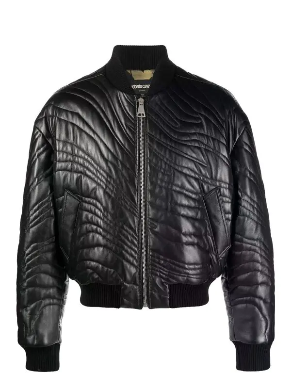 Roberto Cavalli Stripe-quilted Leather Bomber Jacket - Black