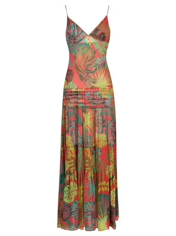 AMIR SLAMA Palm Leaf Print Maxi Dress - Red