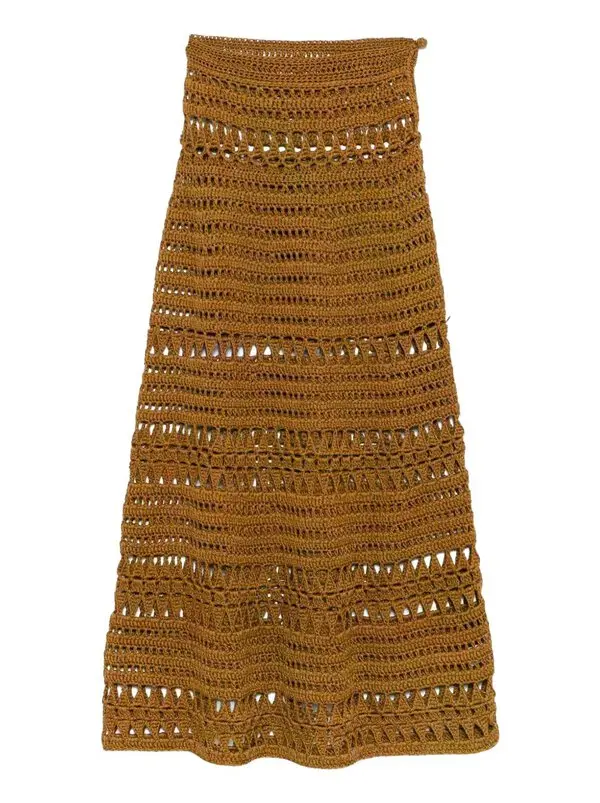Elie Saab Crochet Knit Midi Skirt - Brown
