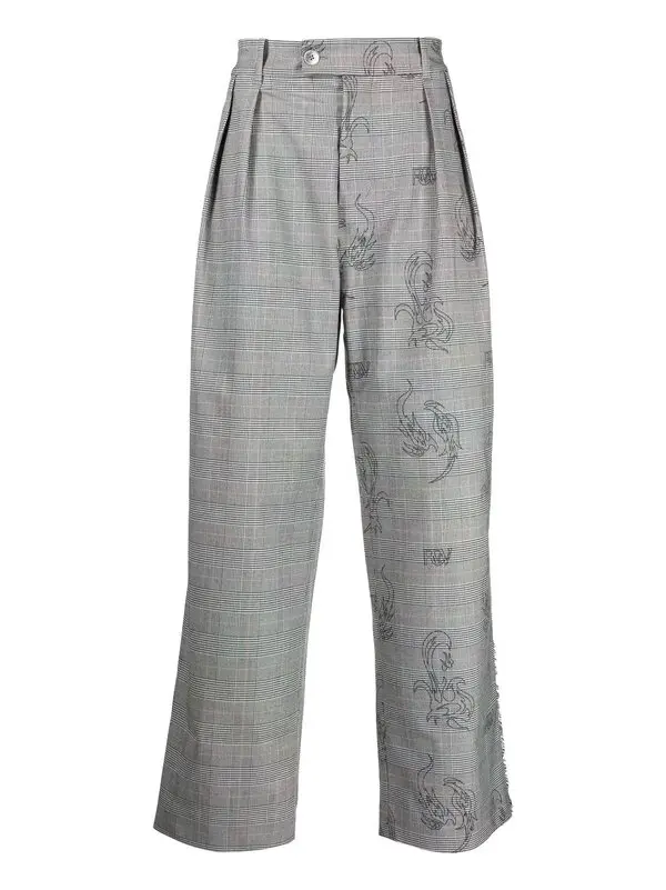 FENG CHEN WANG Plaid Straight-leg Trousers - Grey
