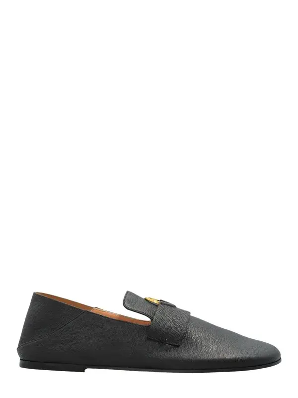 ODISSI Leather Slippers With Ring Hardware Detailing - Black