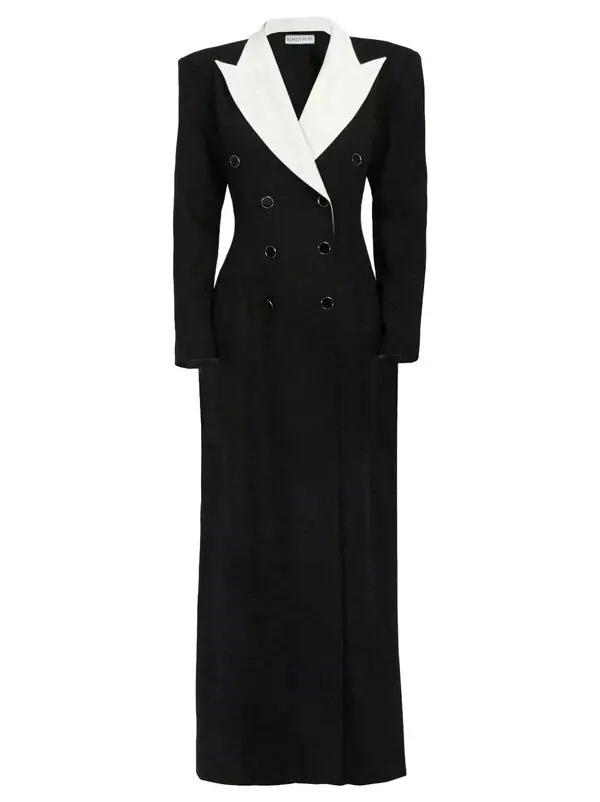ROWEN ROSE Contrasting-collar Tuxedo Maxi Dress - Black