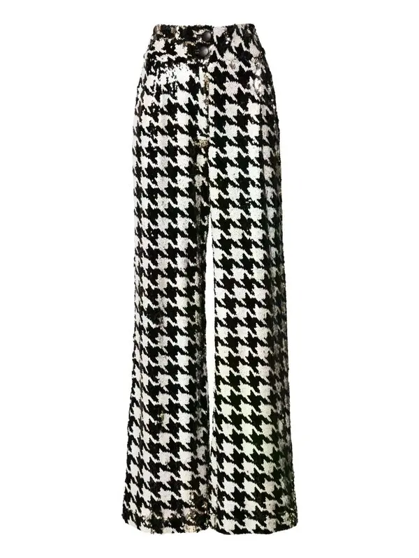 MITILIANE COUTURE Houndstooth-patterned Sequinned Trousers - Black