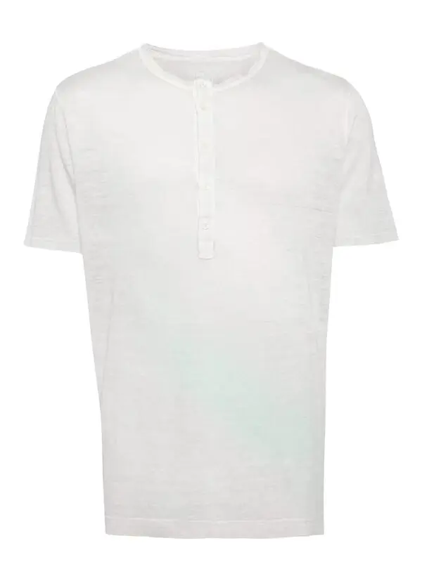 120% Lino Button-placket Linen T-shirt - Grey