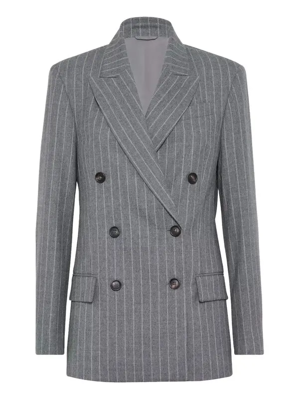 Brunello Cucinelli Pinstripe Double-breasted Blazer - Grey