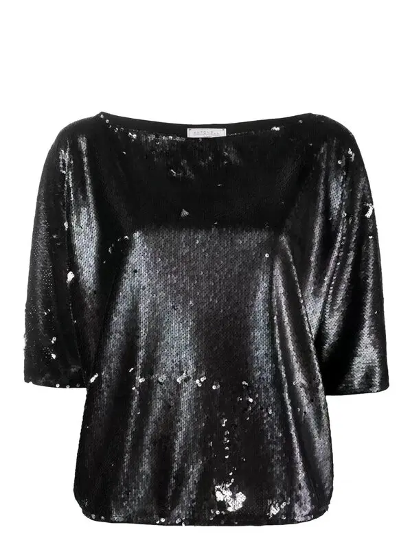 Antonelli Firenze Short-sleeve Sequin Top - Black