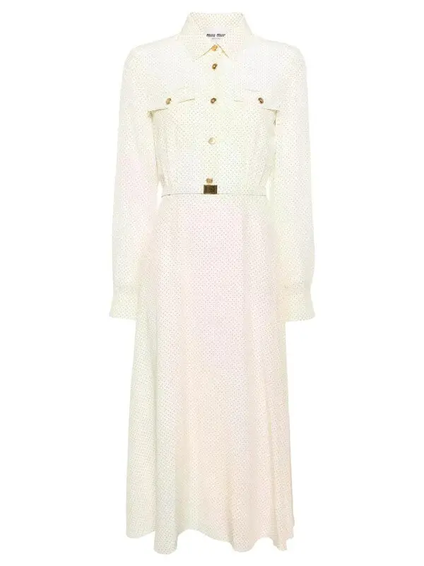 Miu Miu Micro-dot Crepe Midi Dress - Neutrals